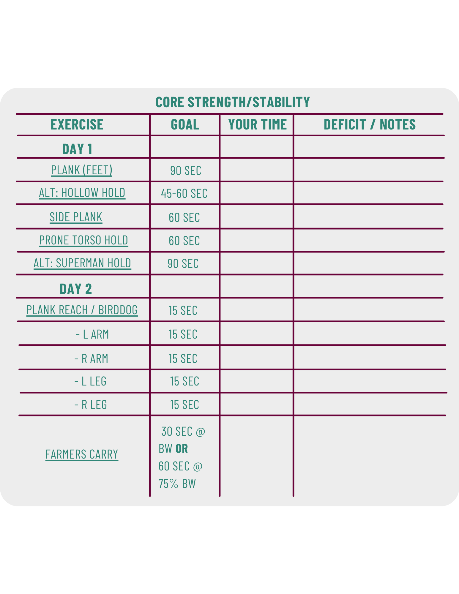 CORE STRENGTH/STABILITY - Elysian Women's Wellness